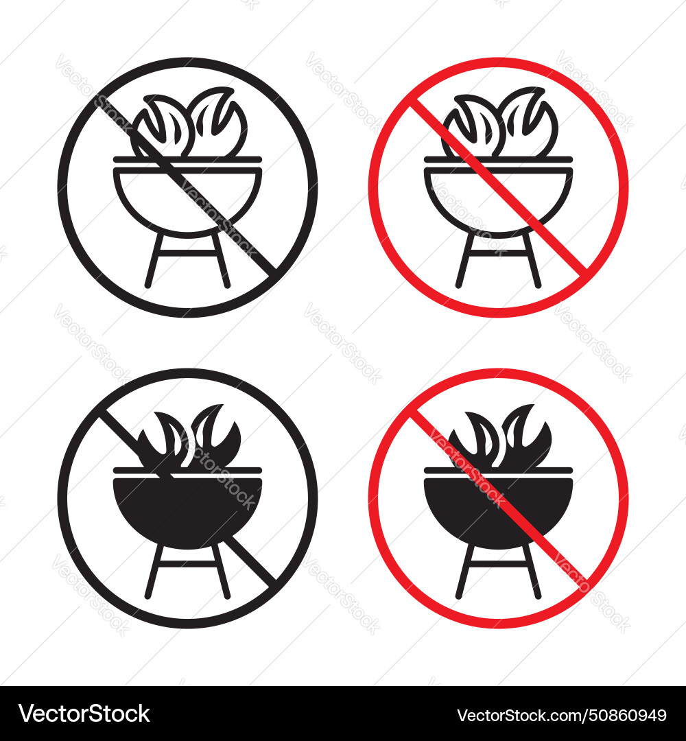 No barbecue with fire sign icon set ban on open Vector Image