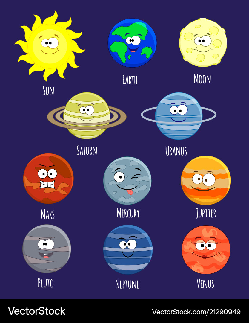 Set of cartoon solar system planets sol Royalty Free Vector