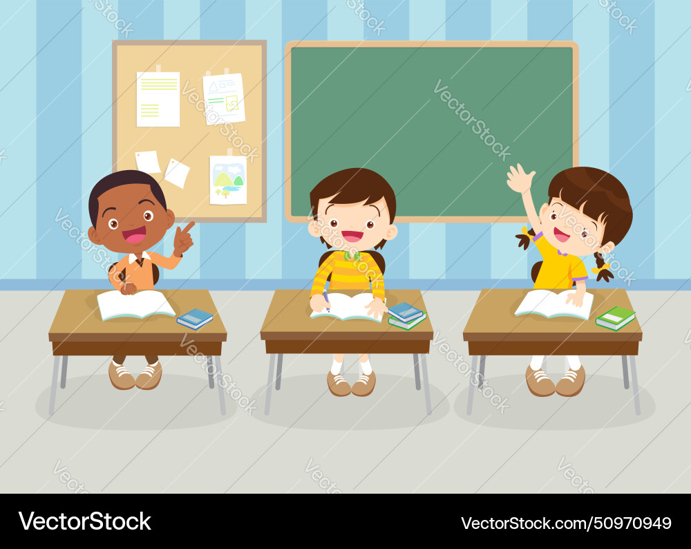 Students and teacher in classroom Royalty Free Vector Image