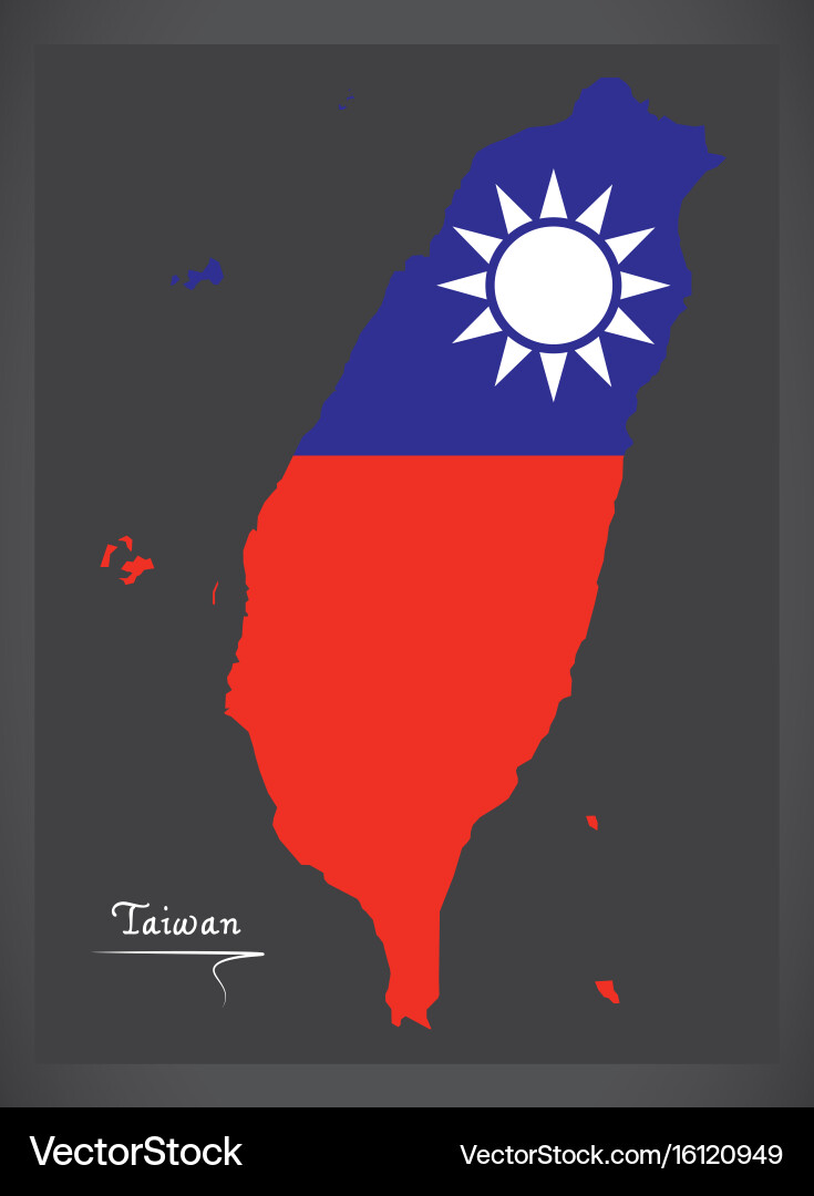 Taiwan map with taiwanese national flag Royalty Free Vector