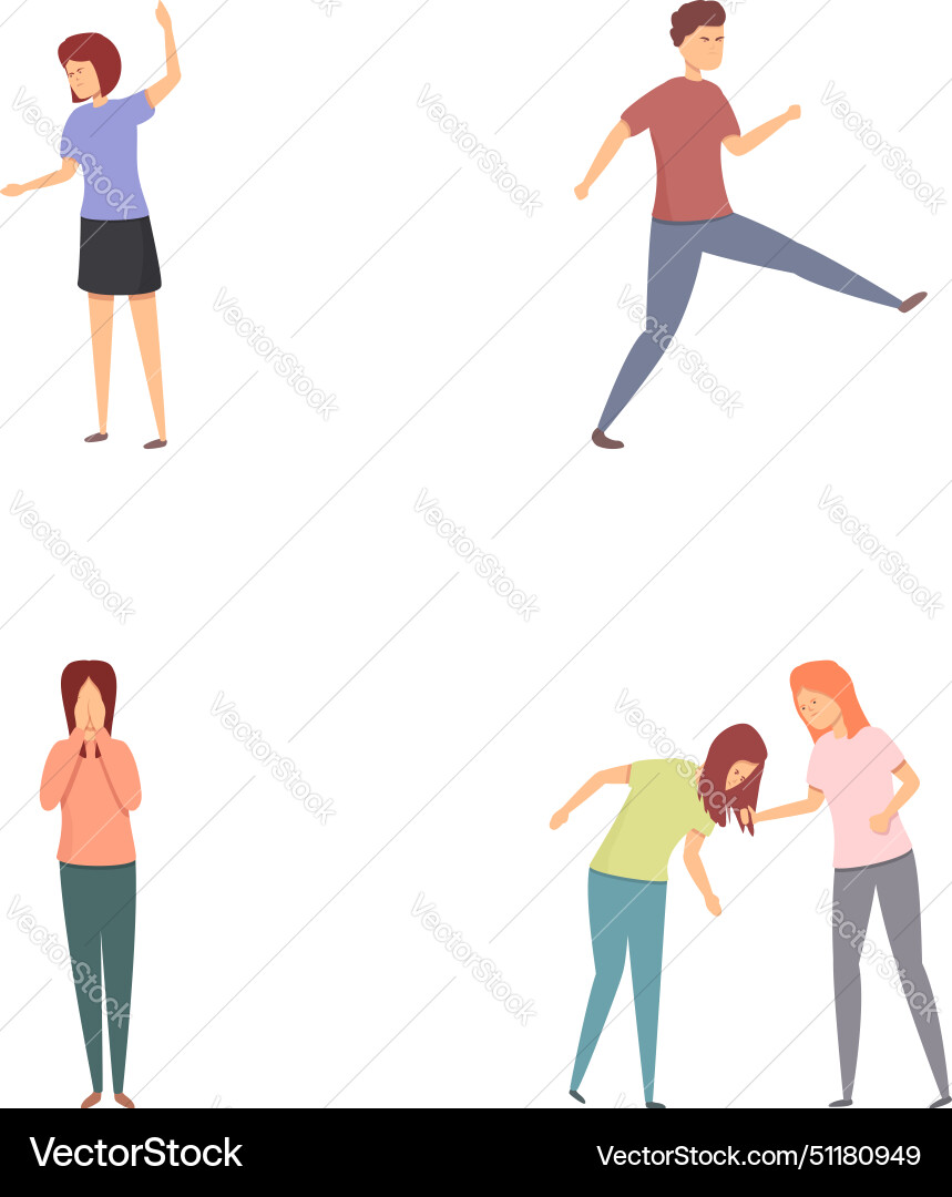 Teenage aggression icons set cartoon Royalty Free Vector