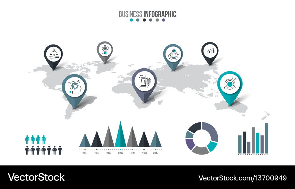 World map with pointer marks Royalty Free Vector Image