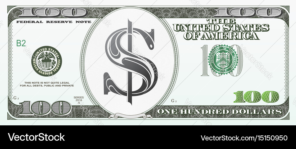100 dollars as cartoon money Royalty Free Vector Image