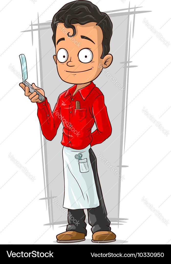 Cartoon happy barber with straight Royalty Free Vector Image
