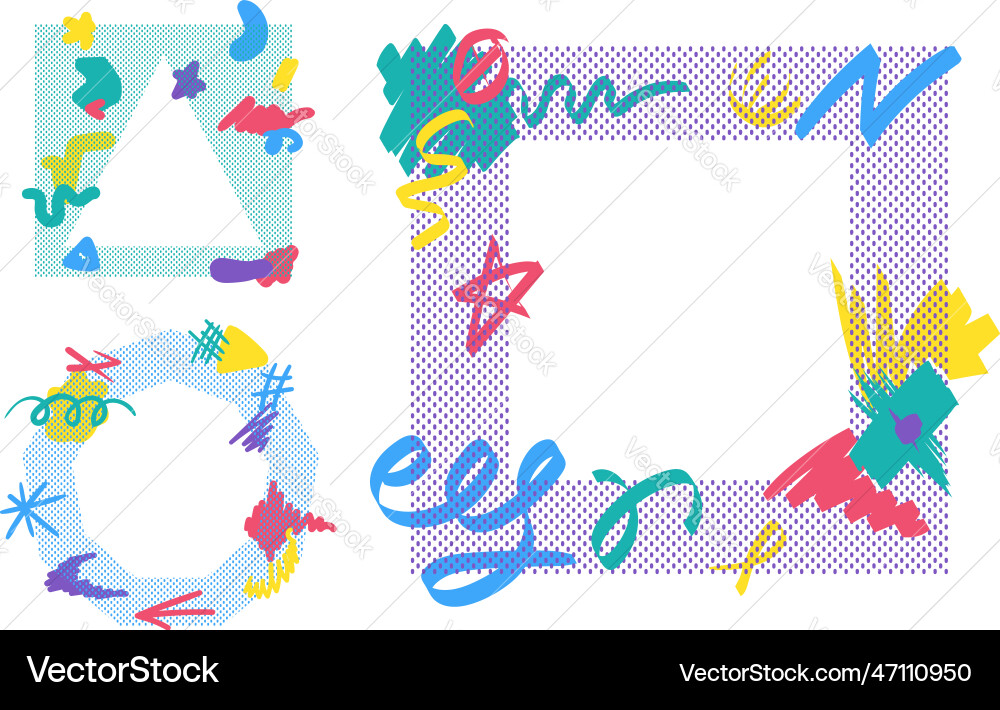 Doodle geometric doted frame template collection Vector Image