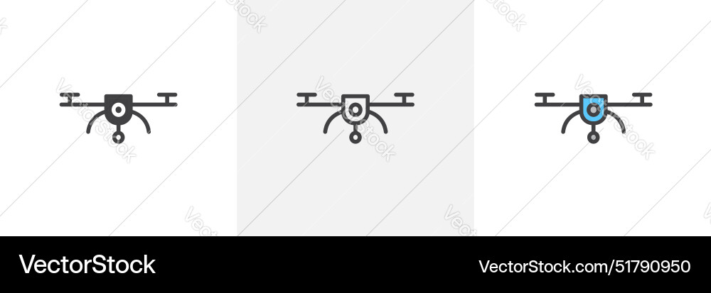 Drone icon set black filled and outlined style Vector Image