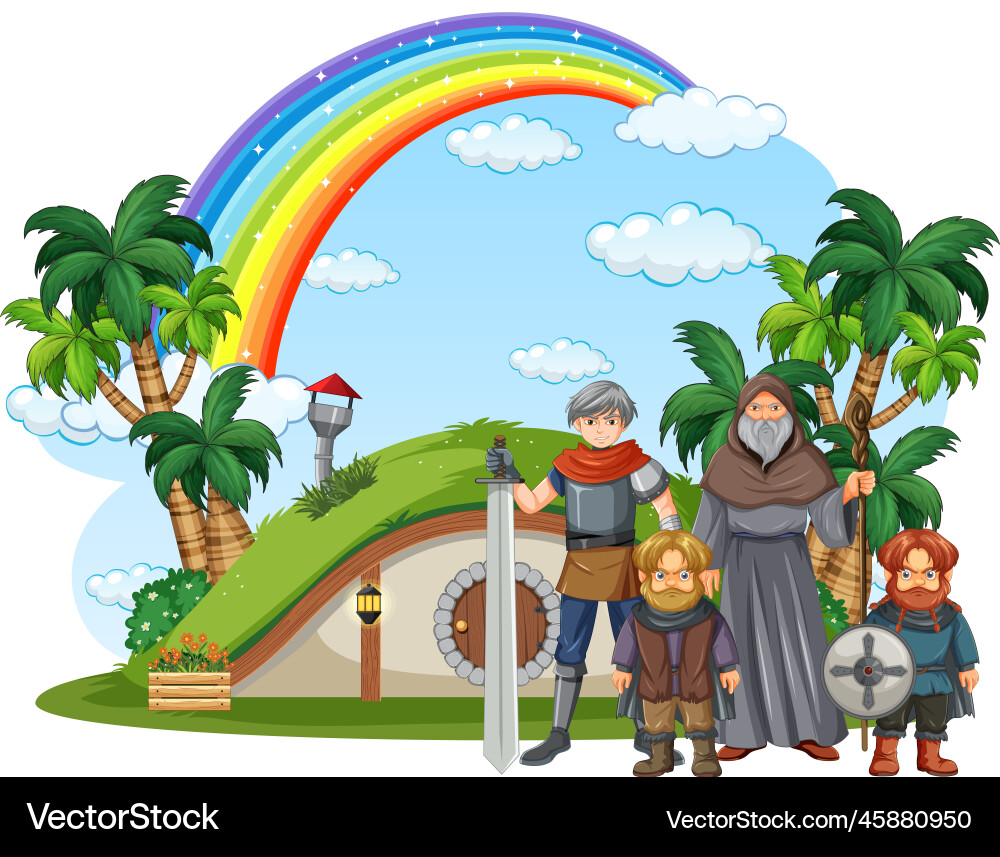 Fantasy cartoon character on rainbow background Vector Image