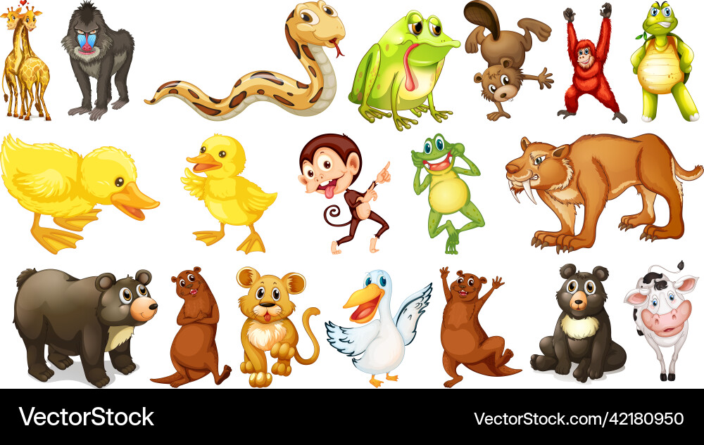 Many wild animals on white background Royalty Free Vector