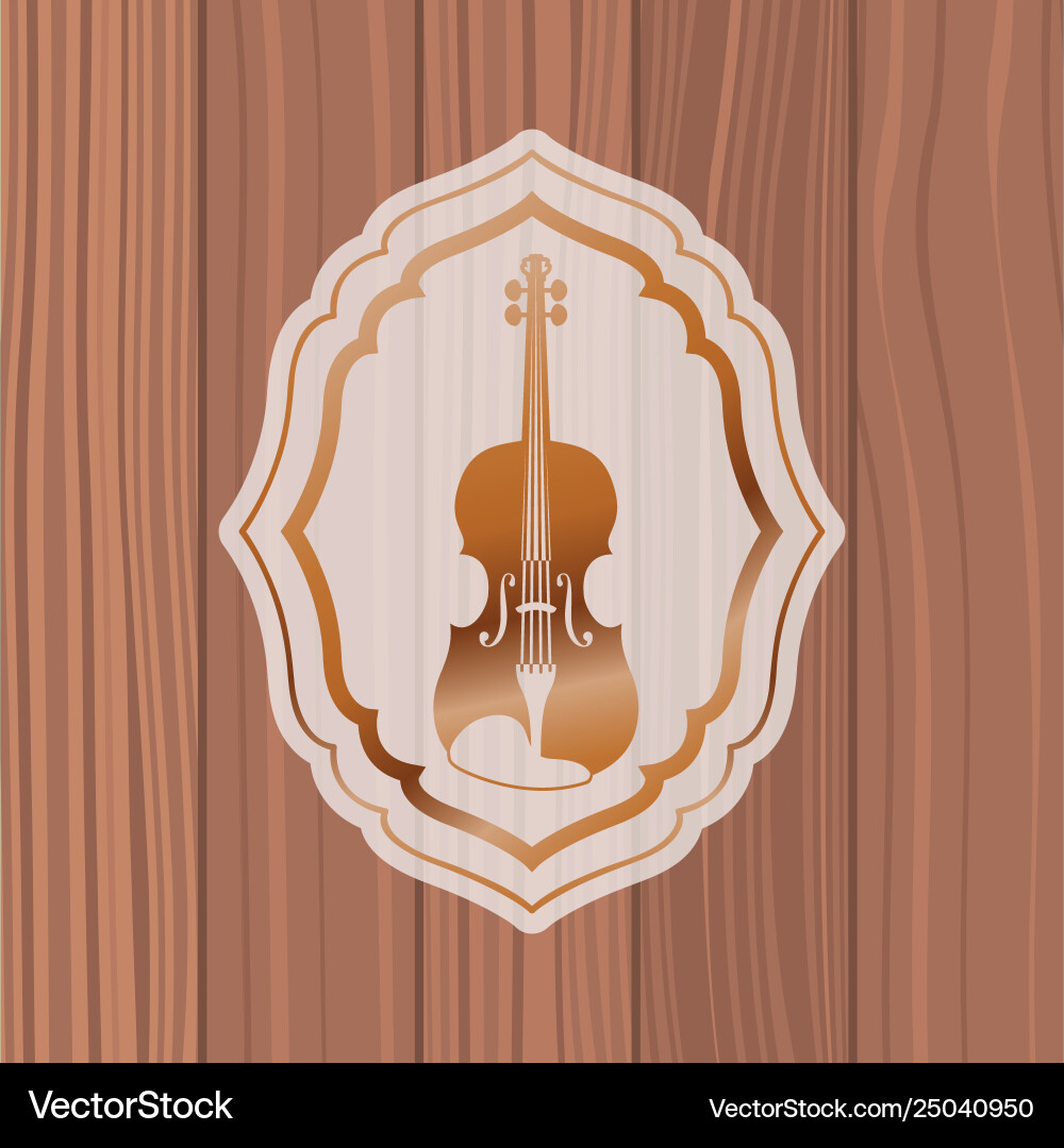 Music cello in frame with wooden background Vector Image