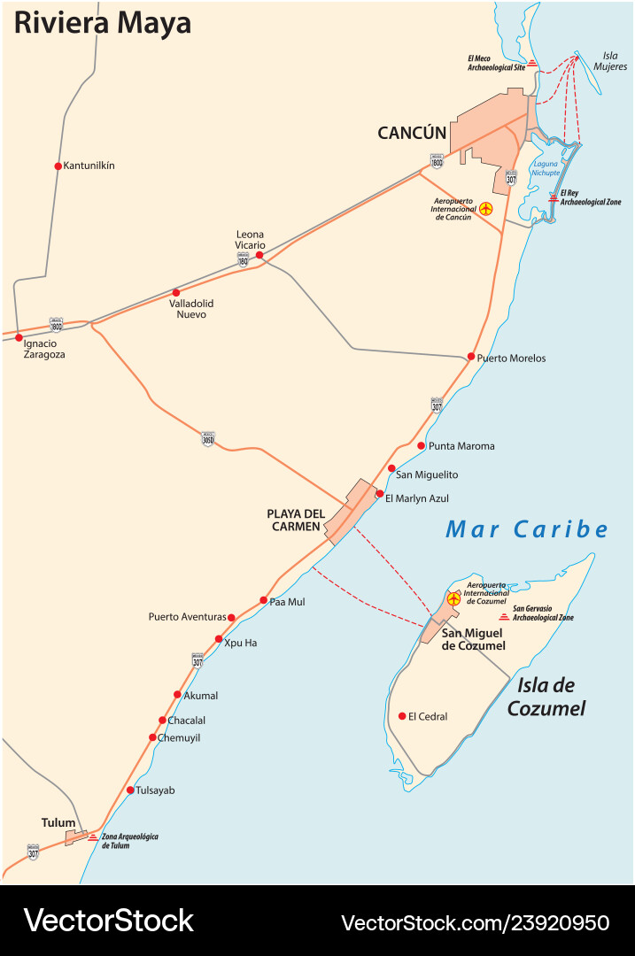 Riviera maya road map Royalty Free Vector Image