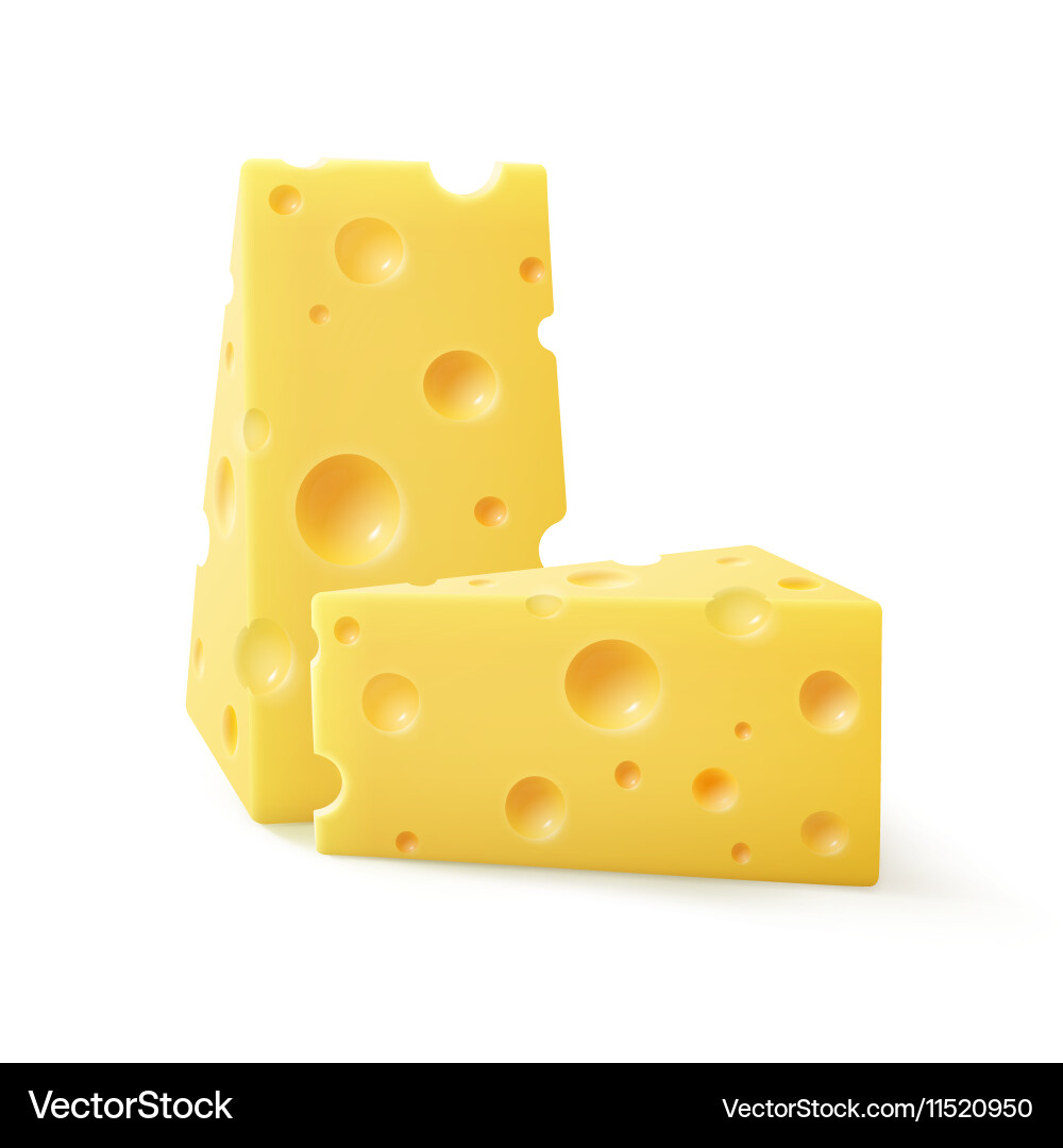 Triangular pieces of swiss cheese on background Vector Image