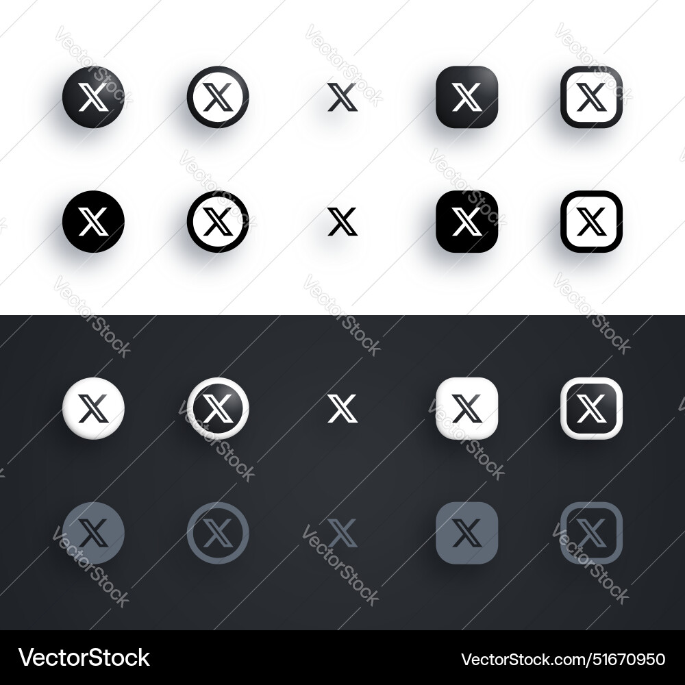X black and white modern 3d flat icons set Vector Image