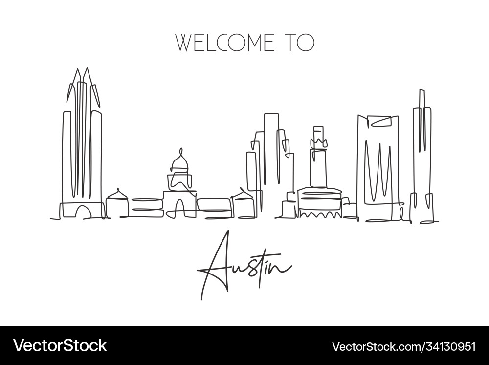 Austin Skyline - Single Line Drawing Royalty Free Vector