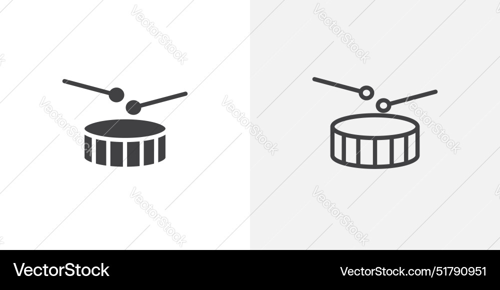 Drum icon set black filled and outlined style Vector Image
