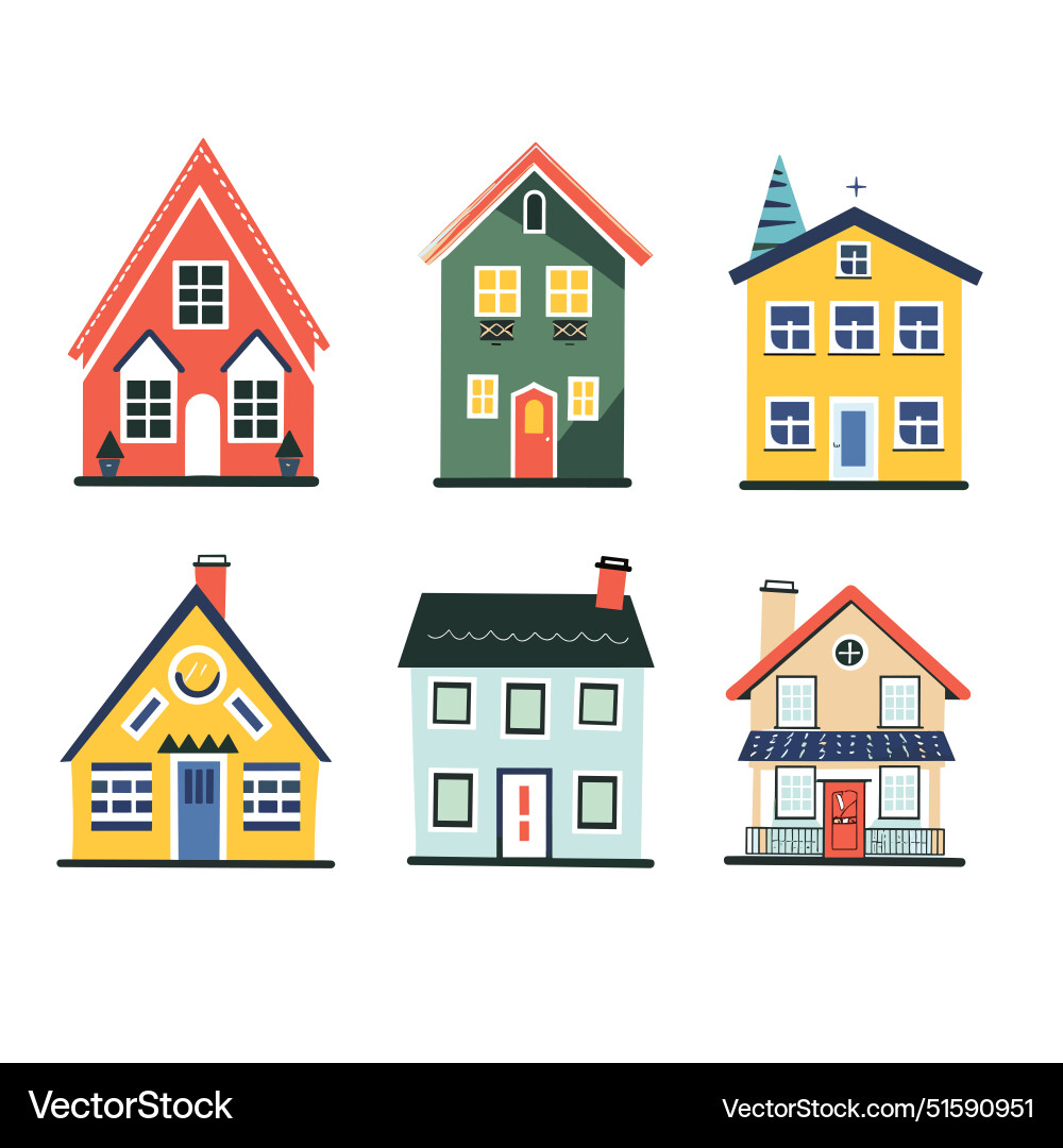 Five different colorful cartoonstyle houses Vector Image