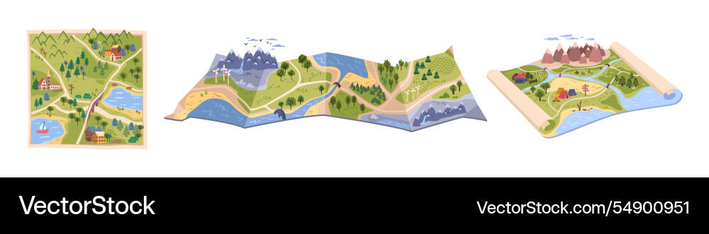 Geographical landscapes set 3d terrain maps Vector Image