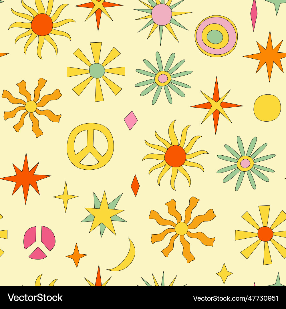 Groovy Sun & Floral Pattern Royalty Free Vector Image