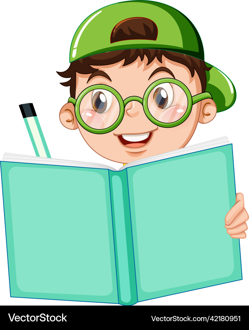Happy boy reading book Royalty Free Vector Image
