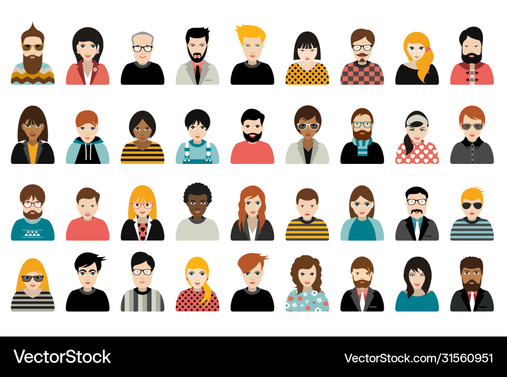 Mega set persons avatars people heads Royalty Free Vector