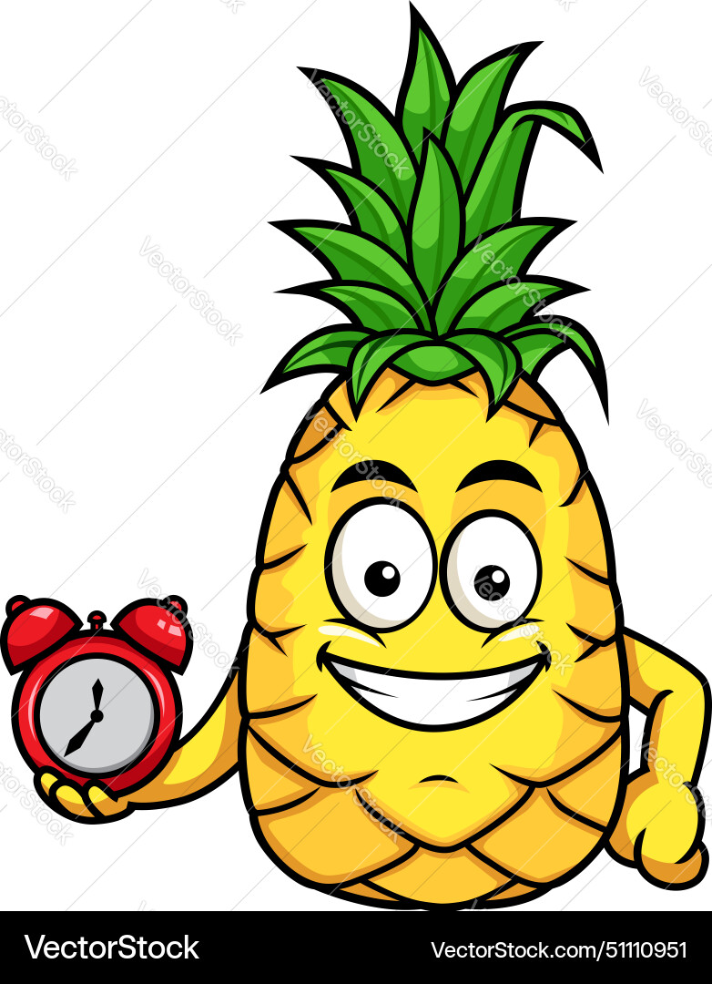 Pineapple character holding alarm clock cartoon Vector Image
