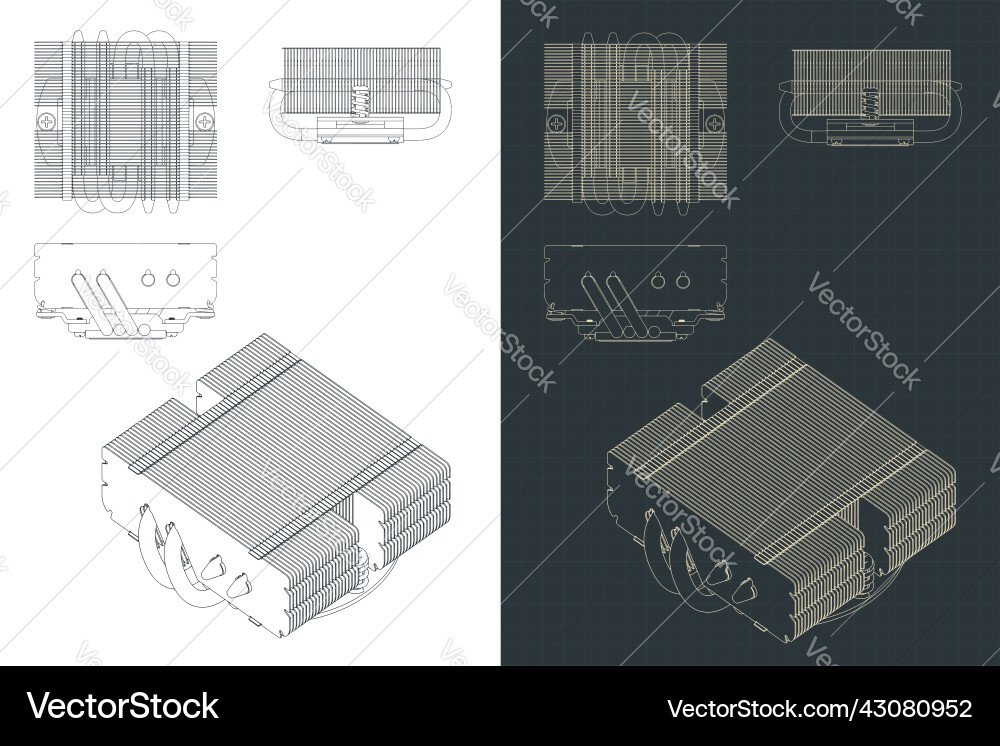Cpu cooler heatsink drawings Royalty Free Vector Image