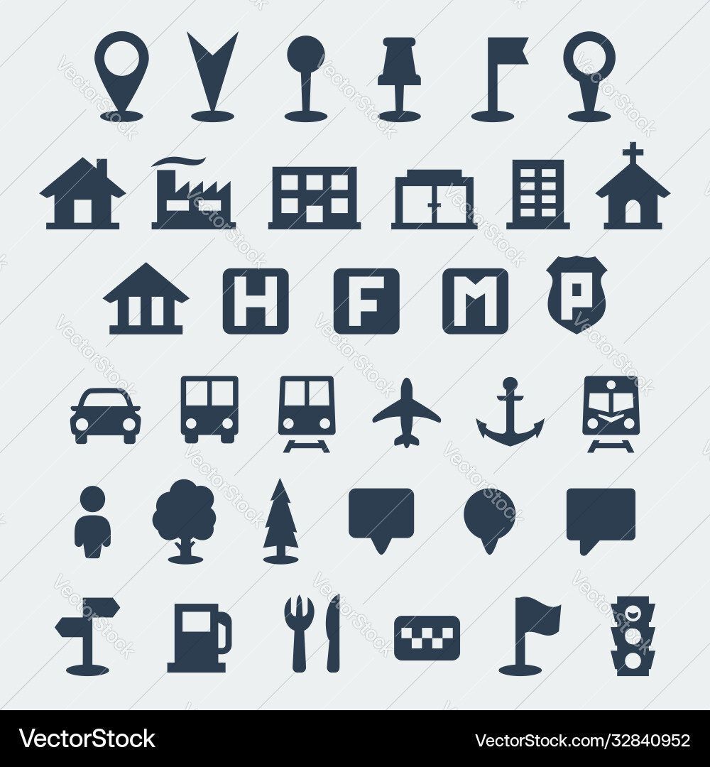 Isolated map icons set Royalty Free Vector Image