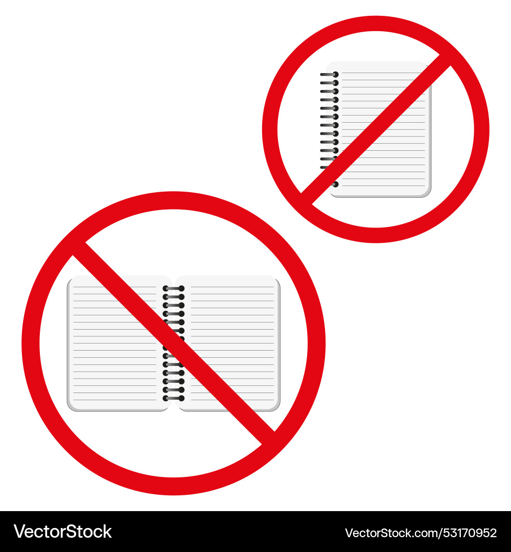 No notebooks allowed red prohibition signs Vector Image