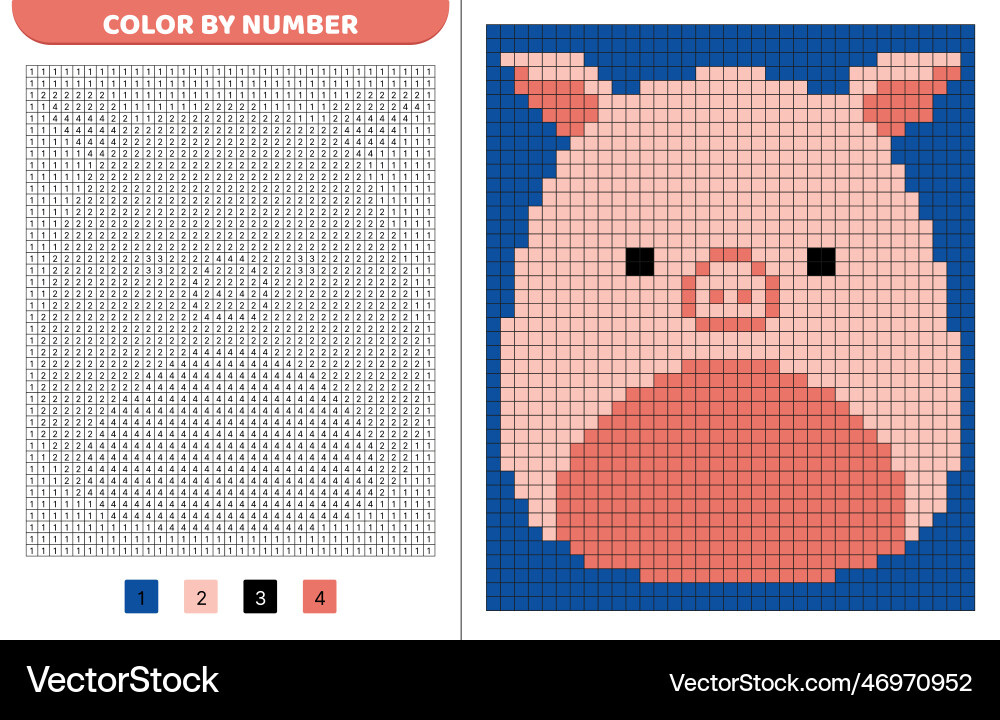Pig squishmallow color by number pixel coloring Vector Image