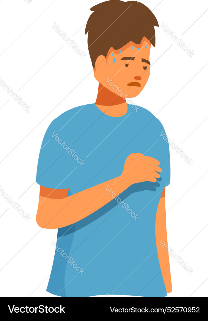 Young man experiencing chest pain and sweating Vector Image