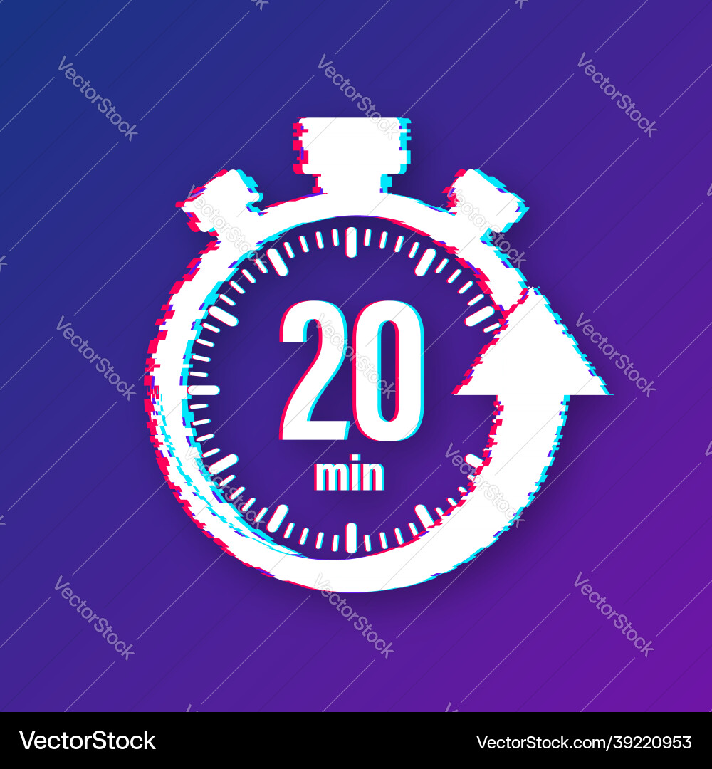 20 minutes stopwatch glitch icon Royalty Free Vector Image