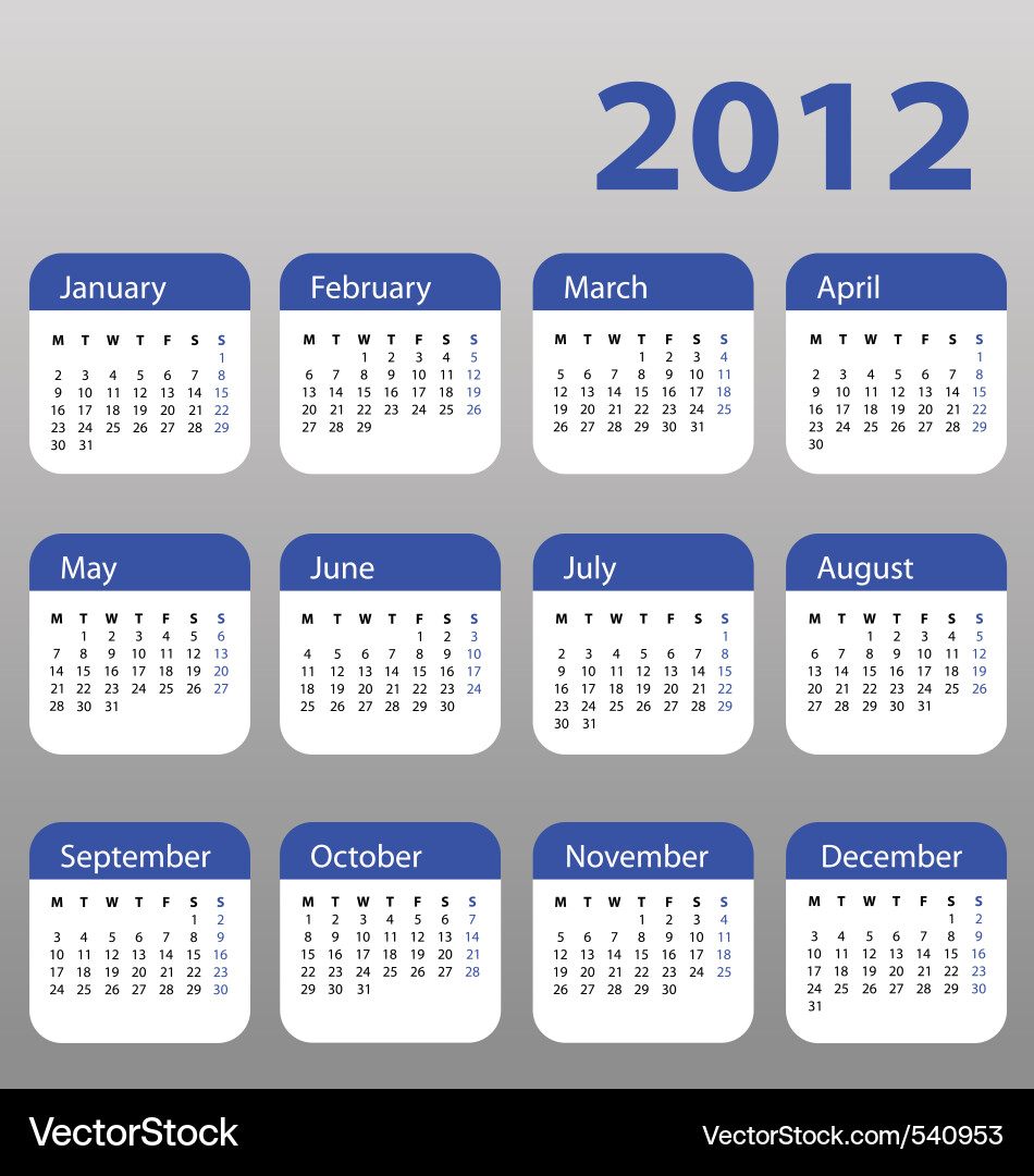 Calendar for 2012 Royalty Free Vector Image - VectorStock