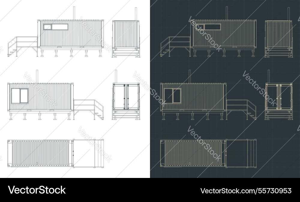Drawings of a container house Royalty Free Vector Image