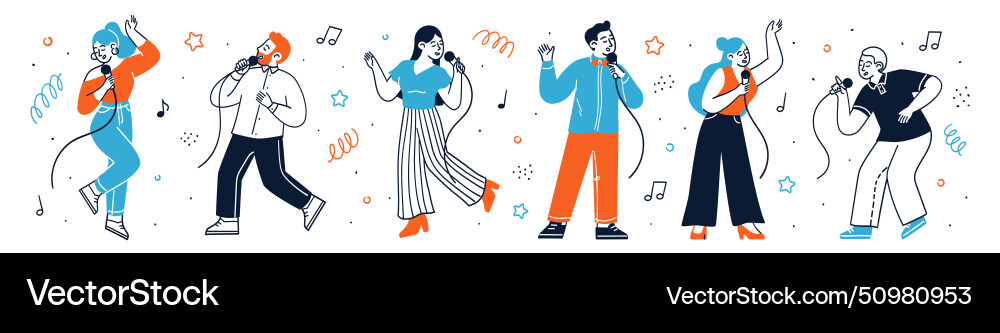 Happy people characters singing song Royalty Free Vector