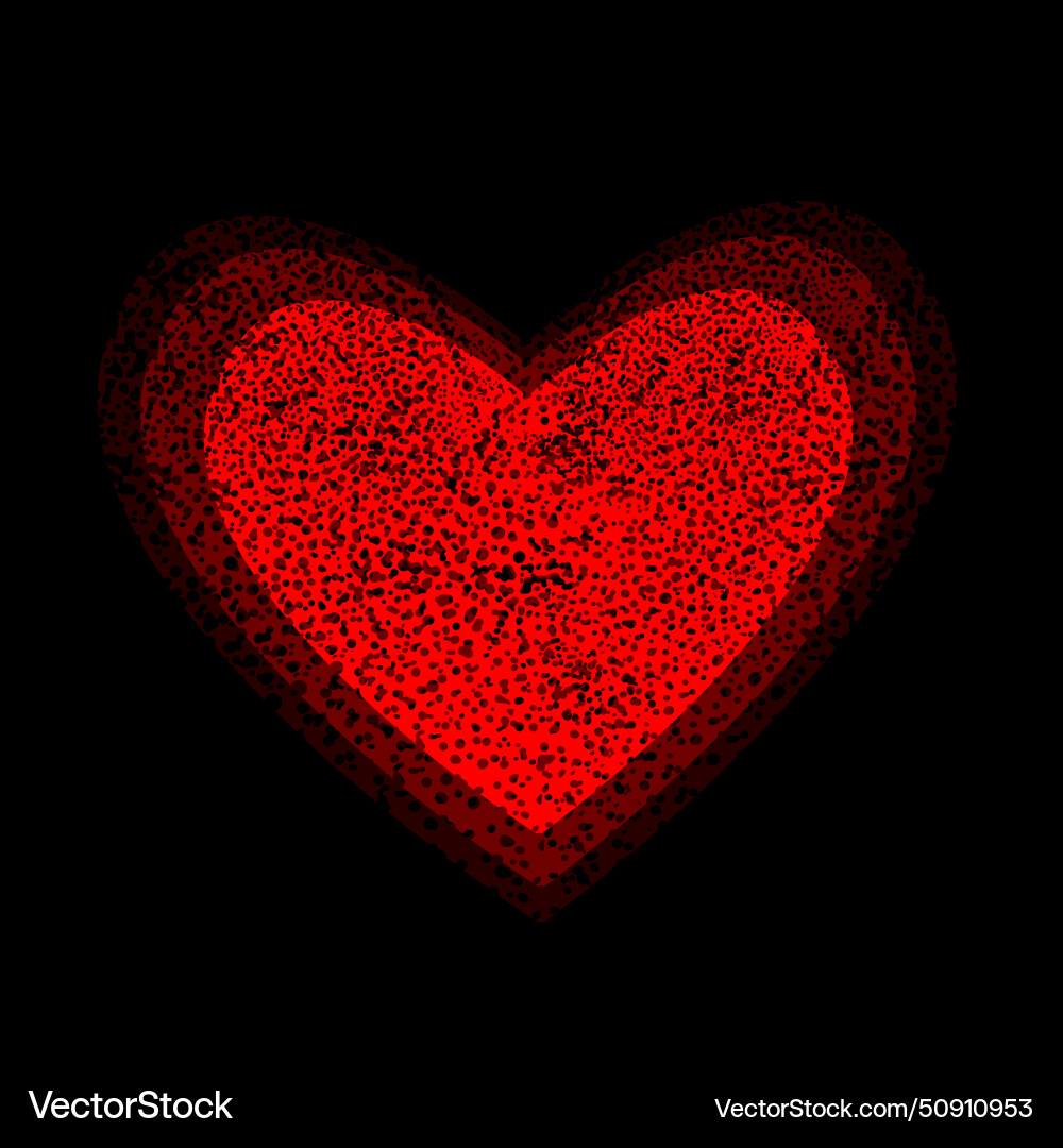 Heart red texture on a black background hand Vector Image