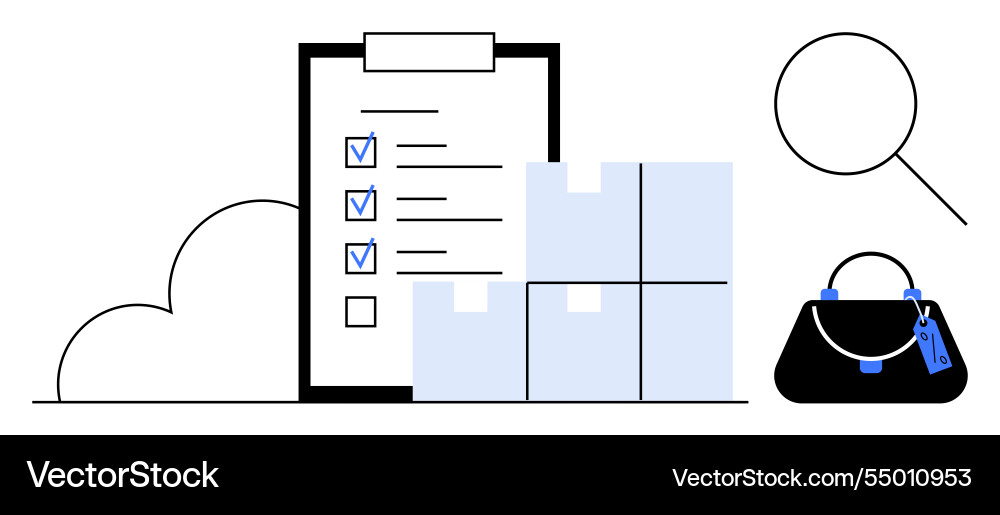 Inventory management with checklist magnifying Vector Image