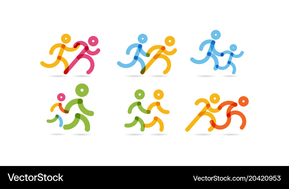 Line running icons pair people simple Royalty Free Vector