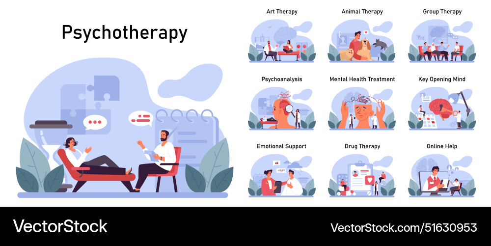 Psychotherapy set psychiatrist consulting Vector Image