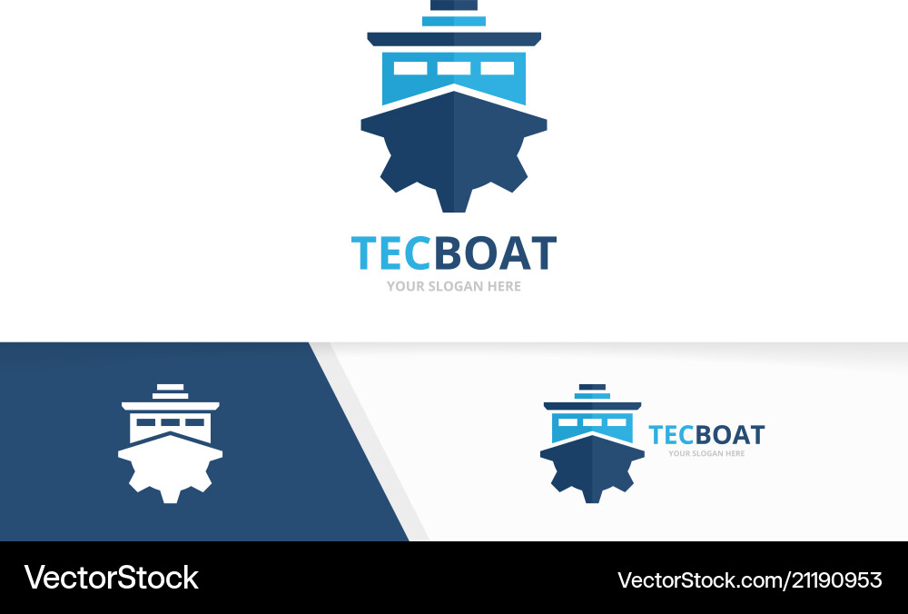 Ship and gear logo combination boat Royalty Free Vector