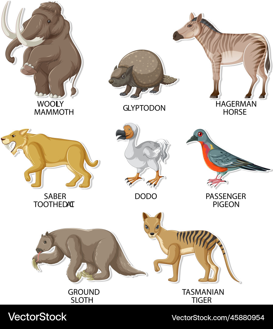A set of extinct animals sticker Royalty Free Vector Image
