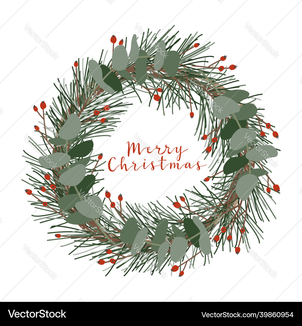Christmas wreath with floral elements eco winter Vector Image