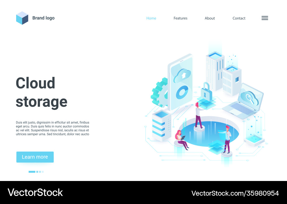Cloud backup storage concept isometric landing Vector Image