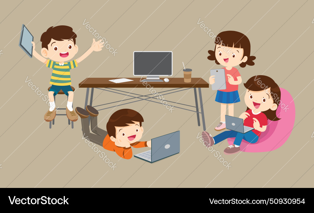 Kids on online learning education courses Vector Image