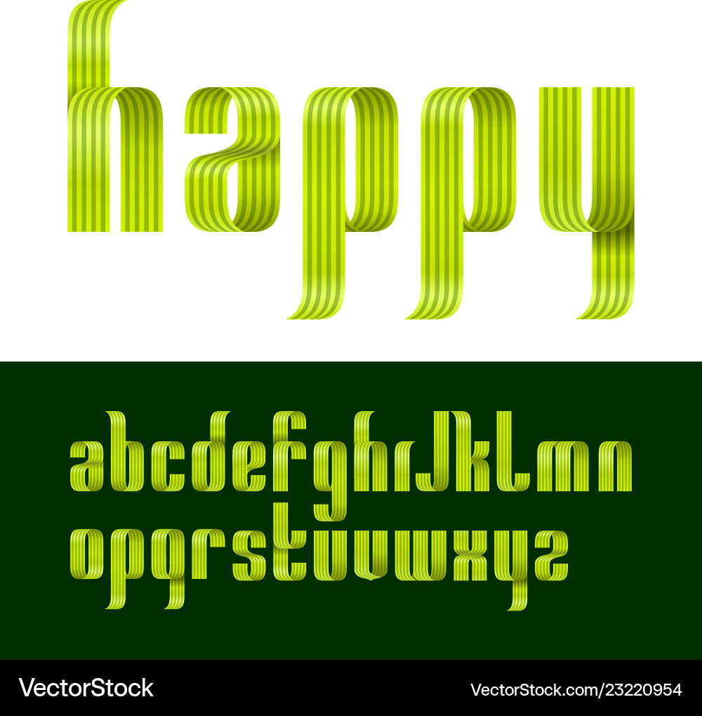 Lowercase letters font from a green ribbon Vector Image