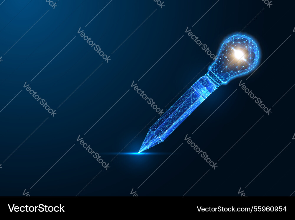 Polygonal pen with lightbulb creativity Royalty Free Vector