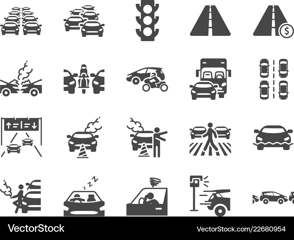 Traffic Jam Icon Set - Road Congestion Royalty Free Vector