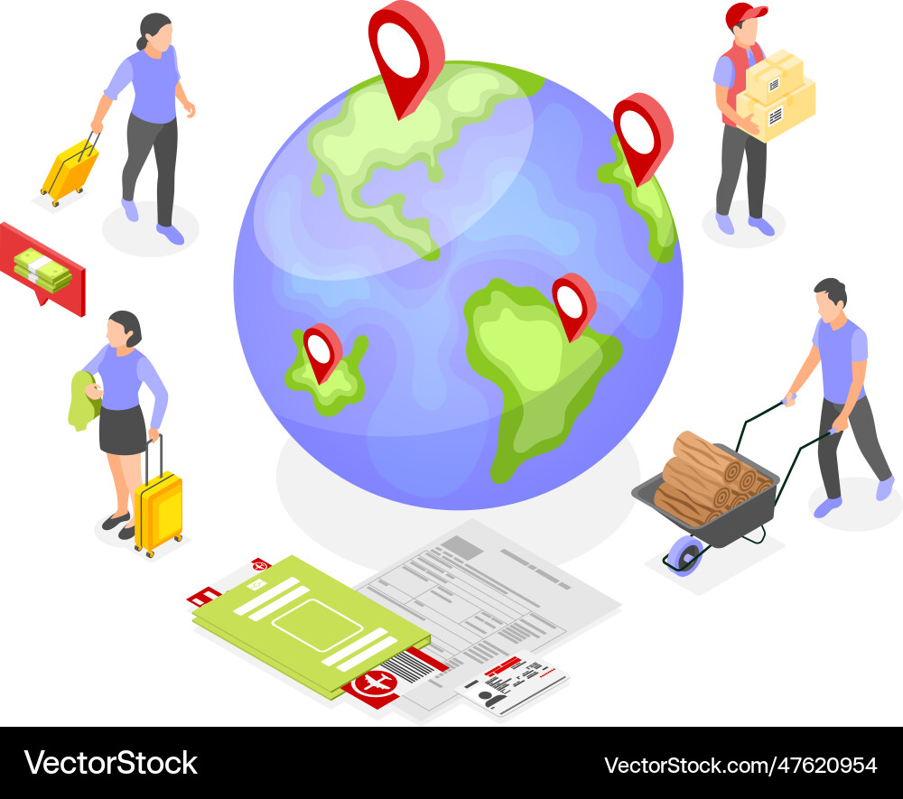Work migration composition Royalty Free Vector Image
