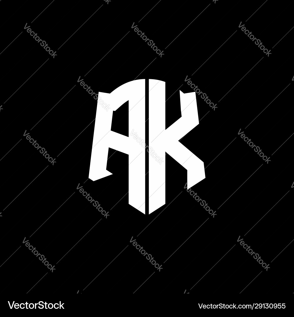 Ak monogram letter logo ribbon with shield style Vector Image