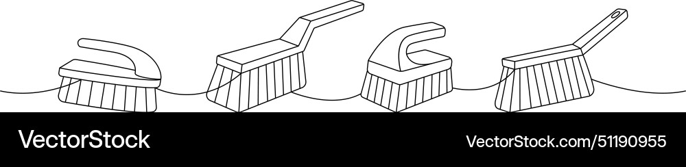 Cleaning brushes one line continuous drawing Vector Image