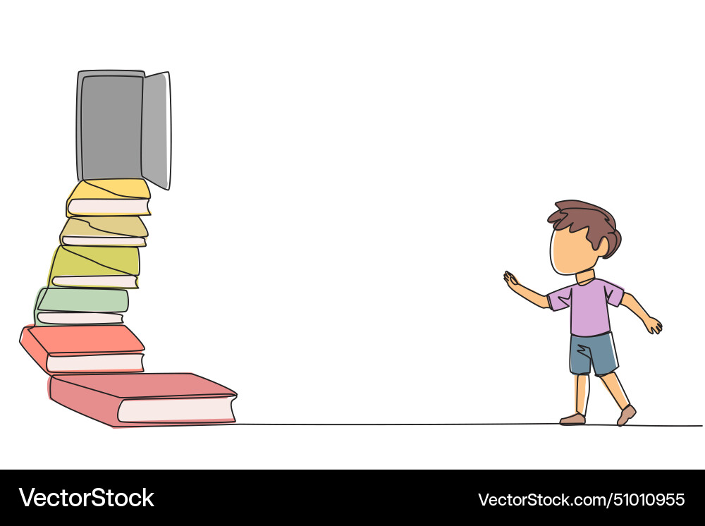 Continuous one line drawing boy climb the stairs Vector Image
