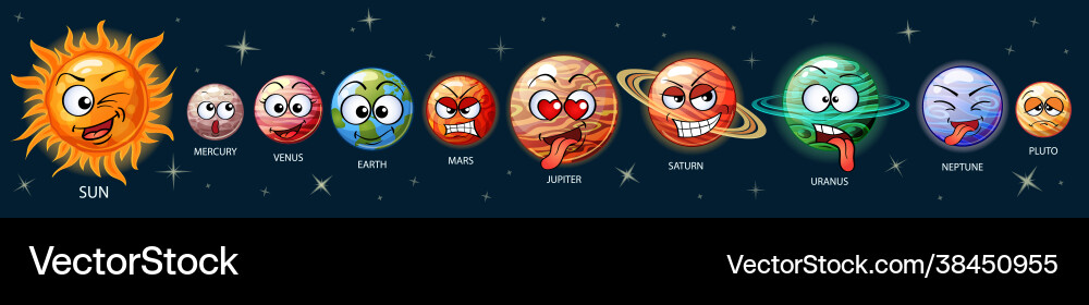 Cute emoji planets solar system Royalty Free Vector Image